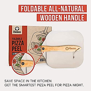 Chef Pomodoro Aluminum Metal Pizza Peel with Foldable Wood Handle for Easy Storage 12-Inch x 14-Inch, Gourmet Luxury Pizza Paddle for Baking Homemade Pizza Bread
