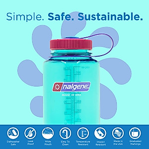 Nalgene Sustain Tritan BPA-Free Water Bottle Made with Material Derived From 50% Plastic Waste, 32 OZ, Wide Mouth, Surfer