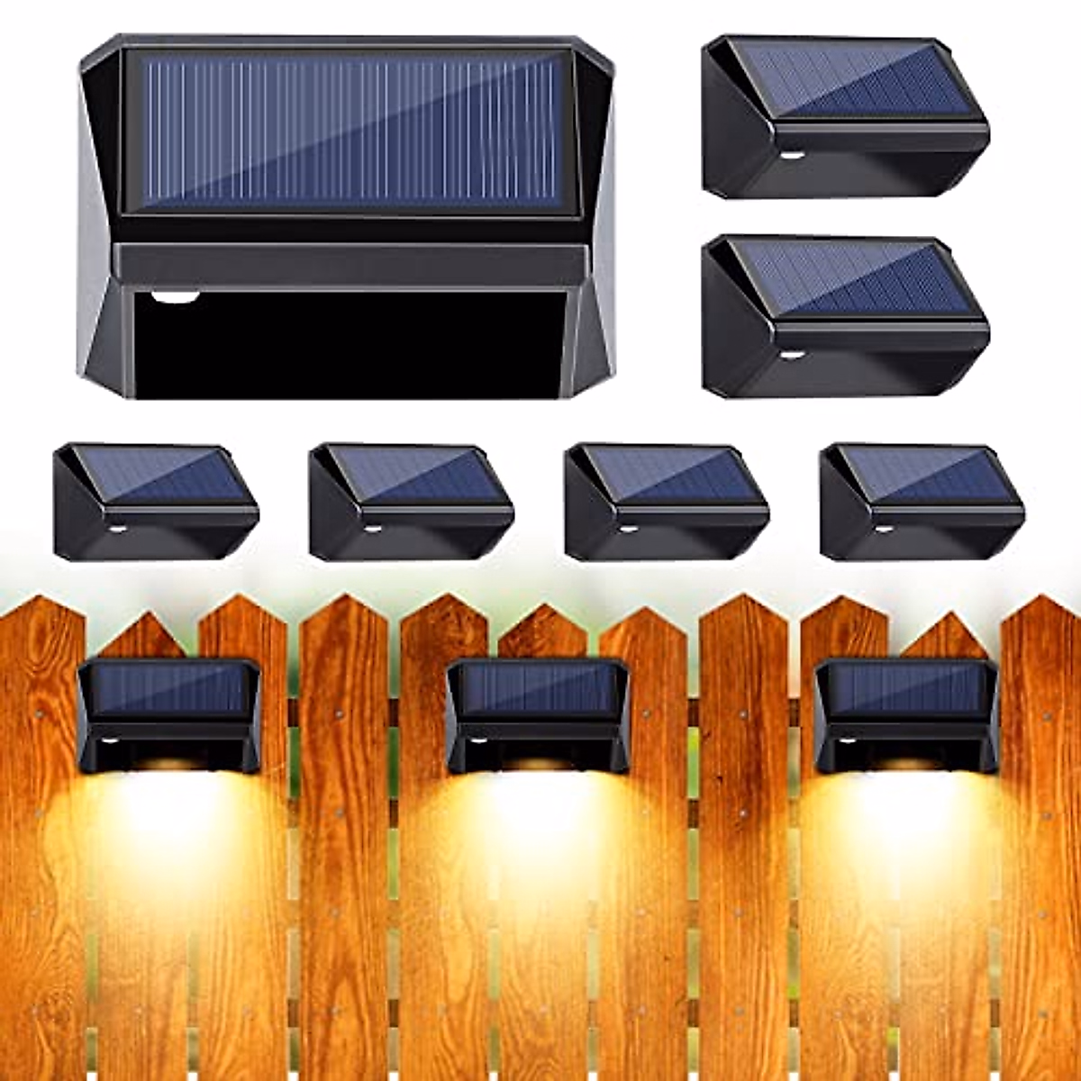 JOFIOS Solar Fence Lights, 8Modes Warm White, Cool White and RGB, Lights Outdoor Waterproof, Solar Power Deck Lights Perfect for Patio, Yard, Wall, Fence, Step. (6pack)