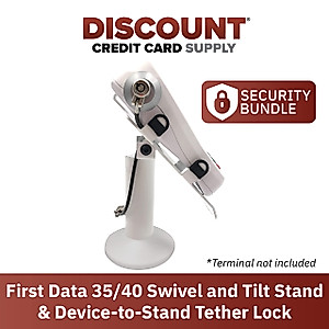 DCCStands First Data FD35/ FD40 7" Swivel and Tilt White Stand with Anti-Theft POS Device Terminal to Stand Security Tether Lock