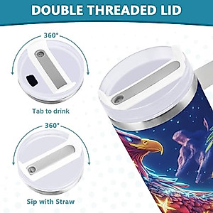 Slewiaeky Tumbler with Handle 40 oz Adorable Hawk Animal America Travel Mug with Lid and Straw Stainless Steel Vacuum Insulated Water Bottle Cup for Iced Tea Coffee Cold Beverages Cup Holder Friendly