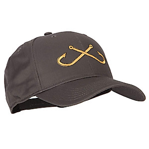 Fishing Crossed Fishhooks Embroidered Solid Cotton Pro Cap - Charcoal OSFM