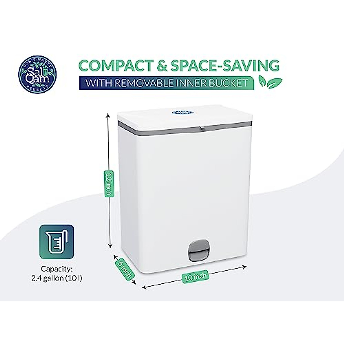 SALQAM Compost Bin for Kitchen - Lightweight & Stable Indoor Compost Bin - 10 L /2.4 Gallon Capacity - Removable Inner Bucket Kitchen Compost Bucket