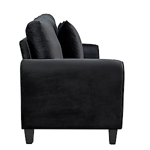 VITOVMA 3-Seater Sofa Couch for Living Room, Modern Comfy Sofa with Thick Spring-Bag Seats and Removable Back Cushions, Rounded Arm (Black)