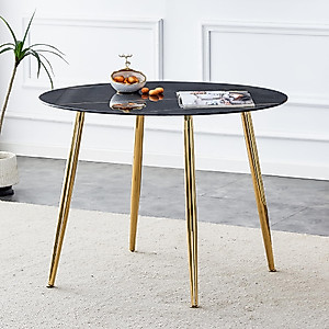 OUYESSIR 40'' Round Dining Table, Imitation Marble Craft Glass Kitchen Table with Black Metal Legs, Small Modern Table for Dining Room, Kitchen, Living Room, Cafe, Office