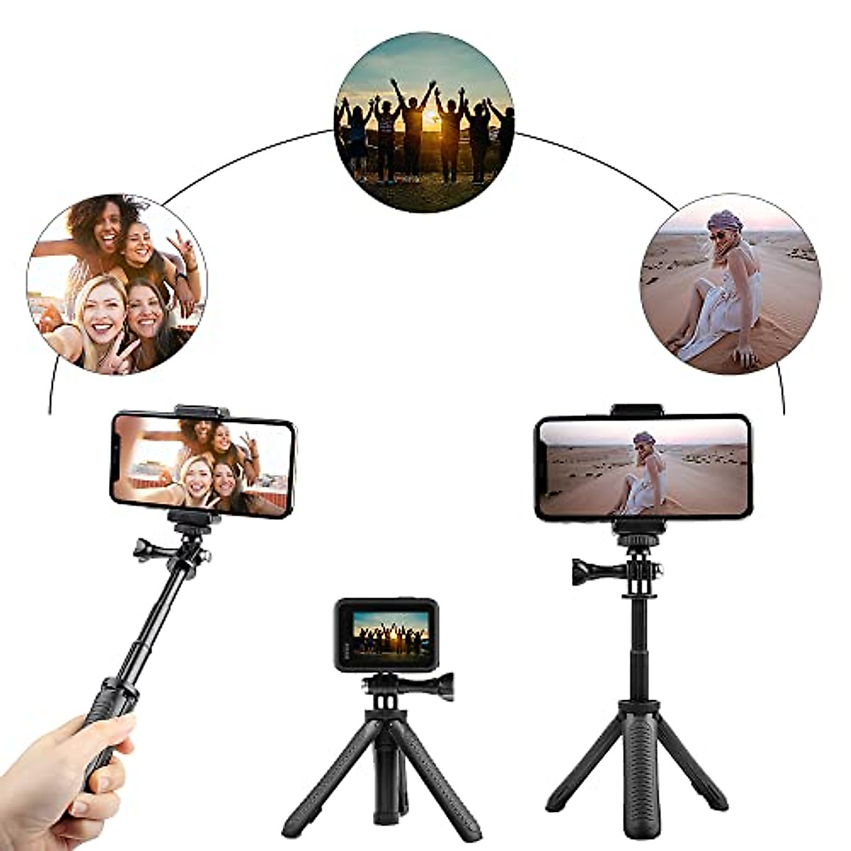 Taisioner Mini Pocket Selfie Stick Shorty Tripod Handle Grip Pole Three in One for GoPro AKASO Insta360 DJI Osmo Action Camera and Smart Phone Kid Adult Available Accessories