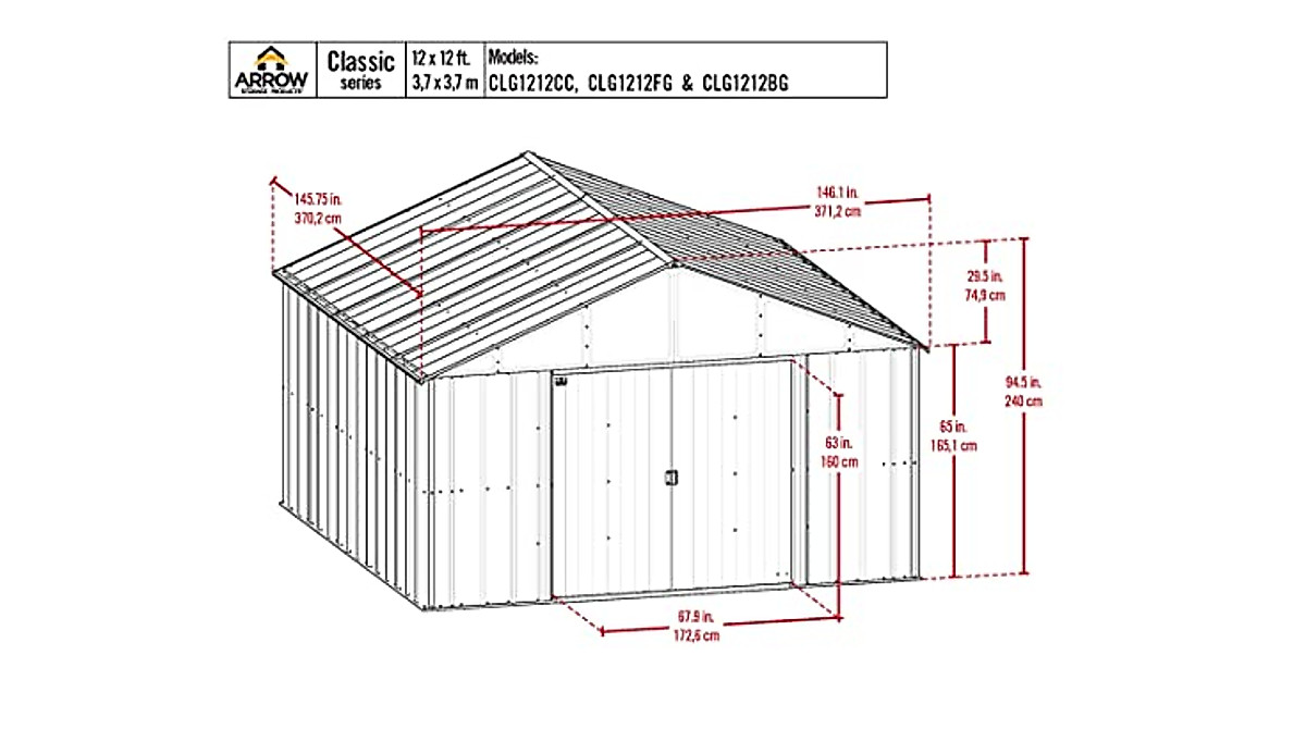 Arrow Shed Classic 12x12 Steel Storage Shed in Charcoal - Durable & Secure