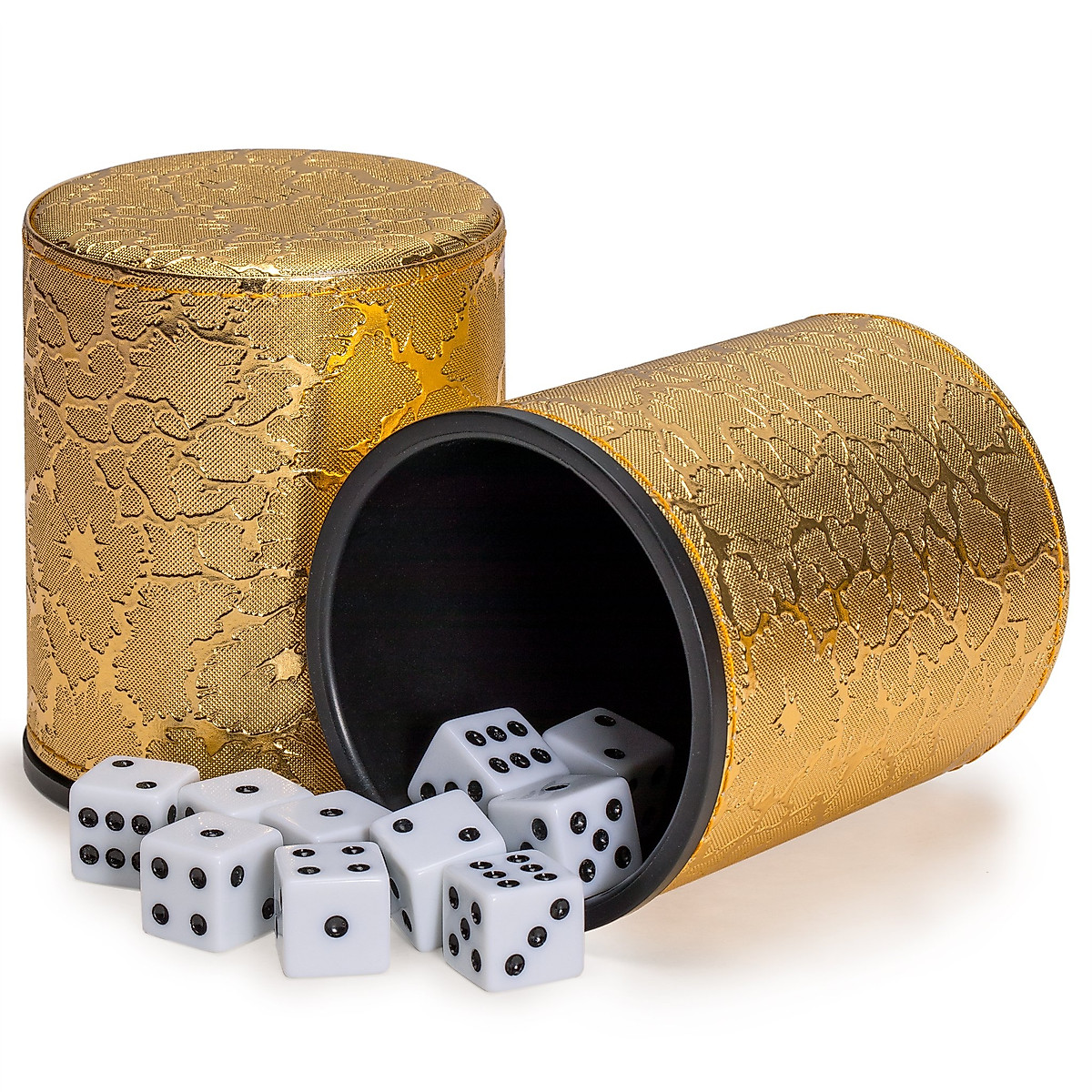 Yellow Mountain Imports Liar's Dice Golden Cup Shaker Bluffing Game - 4 Cups with 20 (16mm) Dice