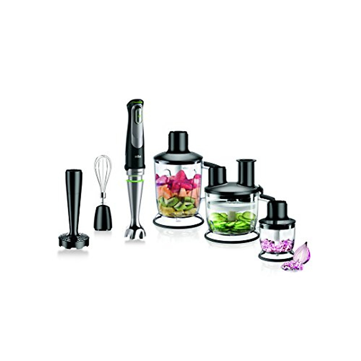 Braun Multiquick 5-in-1 Immersion Hand, Powerful 700W Stainless Steel Stick Blender, Variable Speed + 6-Cup Food Processor, Ice Crusher, Whisk, Beaker, Masher, 2.7 x 2.7 x 16.1 inches, Black