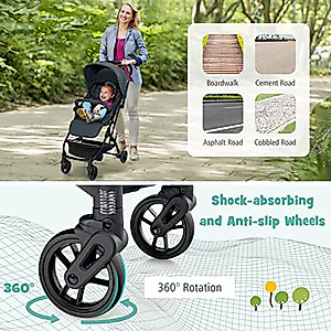 Jogging Stroller, One-Hand Fold Jogger Travel System with 360° Rotate Front Wheels Backrest Adjustable Canopy Safety Harness Footrest Storage Basket Lightweight Jogger Stroller for Baby (Black)