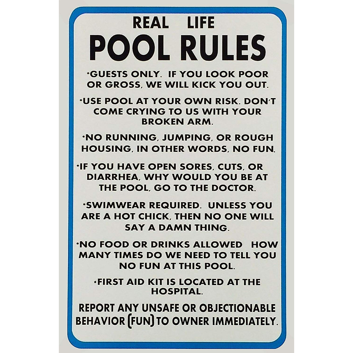 New Metal Sign Aluminum Sign Real Life Pool Rules Funny Pool Rules Sign ...