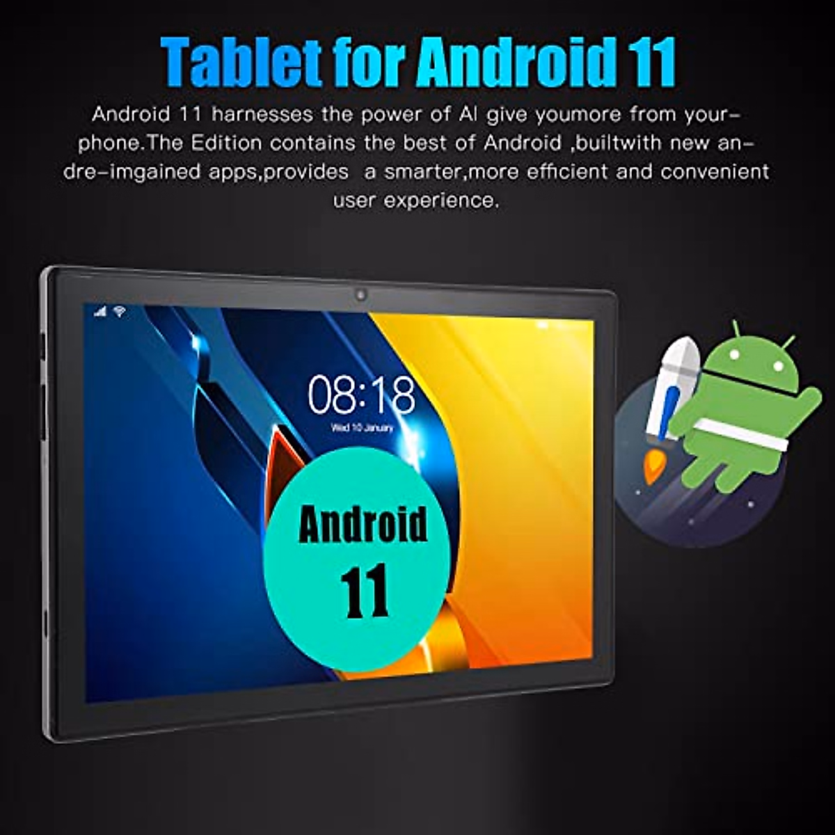 PUSOKEI 10in Tablet for Android 11,1920x1200 IPS HD Display,MT6755 8 Core CPU,6GB 128GB Memory,4G Calling,Dual SIM Card Slot,2.4G 5G Dual Band WiFi Tablet PC(Grey)