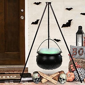 Halloween Decorations Outdoor - Halloween Party Decorations - Large Witches Cauldron on Tripod with Lights - Black Plastic Bowl Decor - Hocus Pocus Candy Bucket Decoration for Home Porch Outside