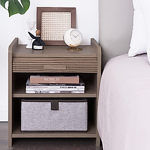 StorageWorks Fabric Storage Bins with Clear Window and 2 Handles, Foldable Closet Organizers for Shelves, Drawer Organizers for Clothing, Mixing of Brown and Gray, Medium, 2 Pack