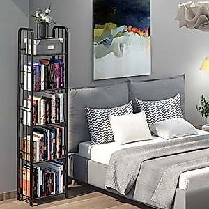 Azheruol Bookshelf Storage Shelf Bookcase Freestanding Storage Stand for Living Room, Bedroom, Kitchen Rust Resistance Easy Assembly Free Combination Multi-Functional Organizer (5 Tiers, Black)