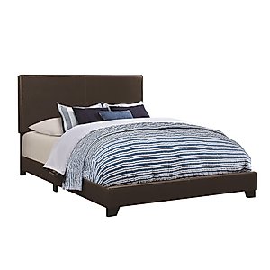 Benjara Leather Upholstered California King Size Platform Bed, Brown