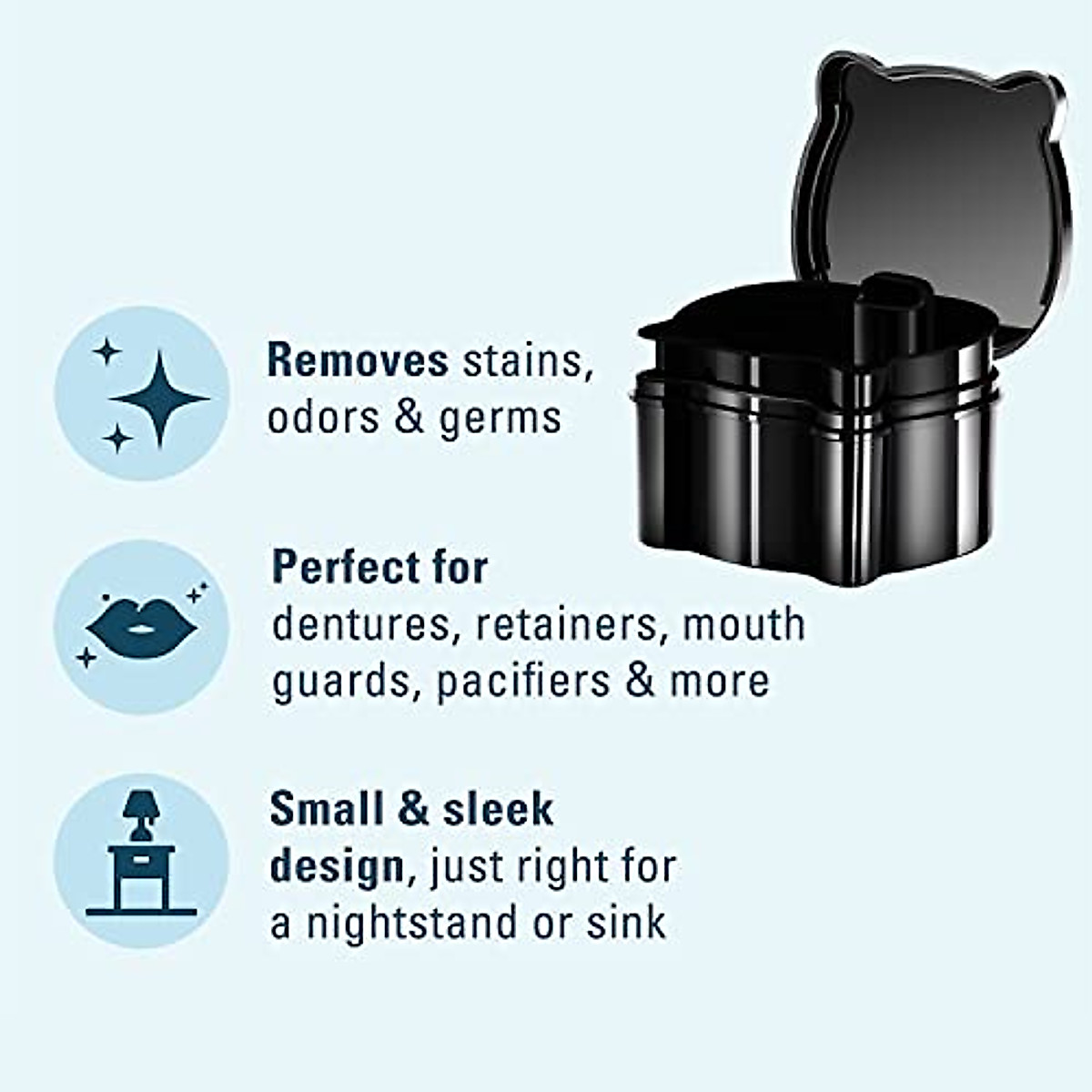 Denture Case, Denture Cup With Strainer For Dentures, Retainers, Night Guard & Mouth Guard, Retainer Case, Portable Denture Bath For Traveling & Daily Cleaning(BLACK)