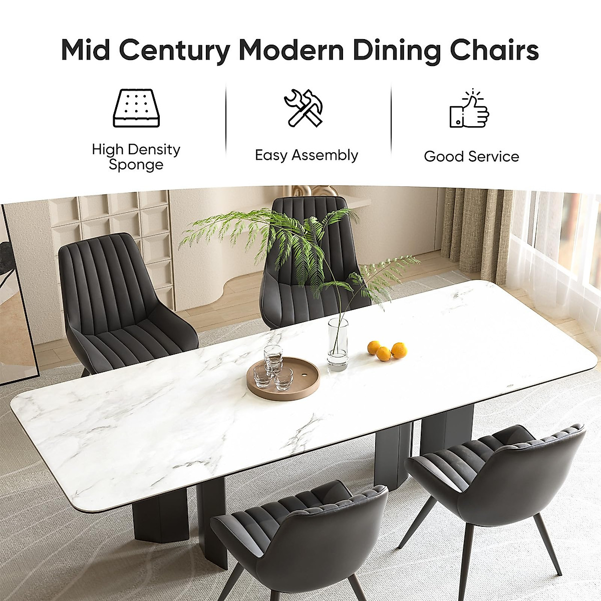 Nalupatio Modern Dining Chairs Set of 4, Comfy Dining Room Chairs with Thick Cushions, Upholstered Fabric Kitchen Side Chairs with Metal Legs, Black