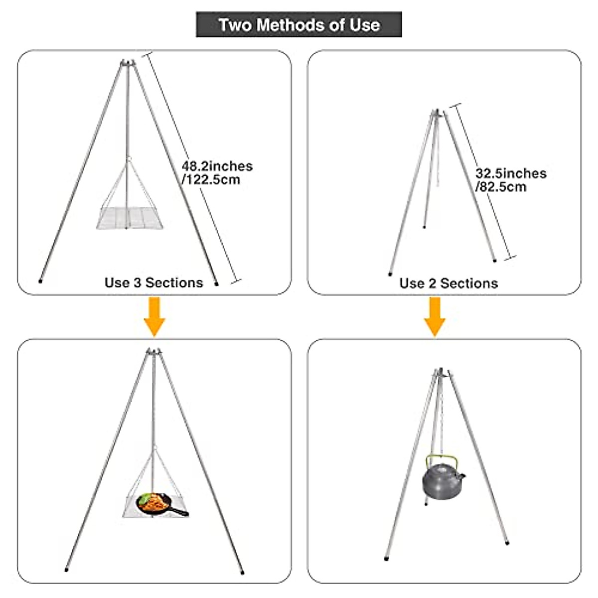 REDCAMP Campfire Tripod, Folding Camping Grill with Grill Grate, Tripod Cooker for Cooking,Ourdoor BBQ