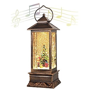Christmas Snow Globe Lantern Christmas Decorations, Xmas Gifts Christmas Vintage Home Decor Indoor,Christmas Lantern Sparkling with Music 6H Timer, Holiday Party Gifts(Christmas Tree)