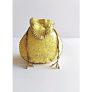 Ethnic Indian Potli Bag For Woman Chikankari Work Embroidered Potli Bag Handbag Elegant Organizer Clutch With Handle Wedding & Evening Party Purse BY PANACHE MERCHANT (Pack Of 5)