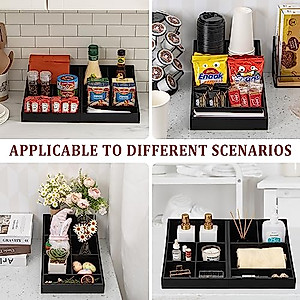 ANBOXIT Coffee Station Organizer for Countertop, Coffee Condiment Service Tray, Coffee Bar Supplies Organizer for Home, Office and Breakroom - Wooden, Black, 9 Compartment, Two-in-One