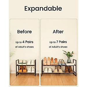 Hzuaneri 2-Tier Expandable Shoe Rack, Adjustable Shoe Storage Organizer, Heavy Duty Metal Shoe Stand, Free Standing Shoe Shelf for Entryway Closet Doorway, Portable and Space Saver, Black