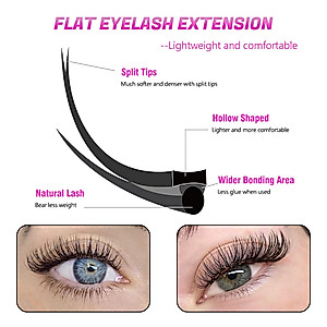 TDANCE Classic Lash Extensions Flat Lashes Eyelash Extensions 0.15mm C Curl Ellipse Eyelash Extensions 8-15mm Mixed Black Matte Individual Lashes Salon Use(Flat,C-0.15,8-15mm)