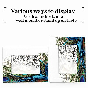 Peacock Feather 8x10 Picture Frame, Boho Wooden Photo Frame for Wall Mounting or Tabletop Living Room Bedroom Home Decor