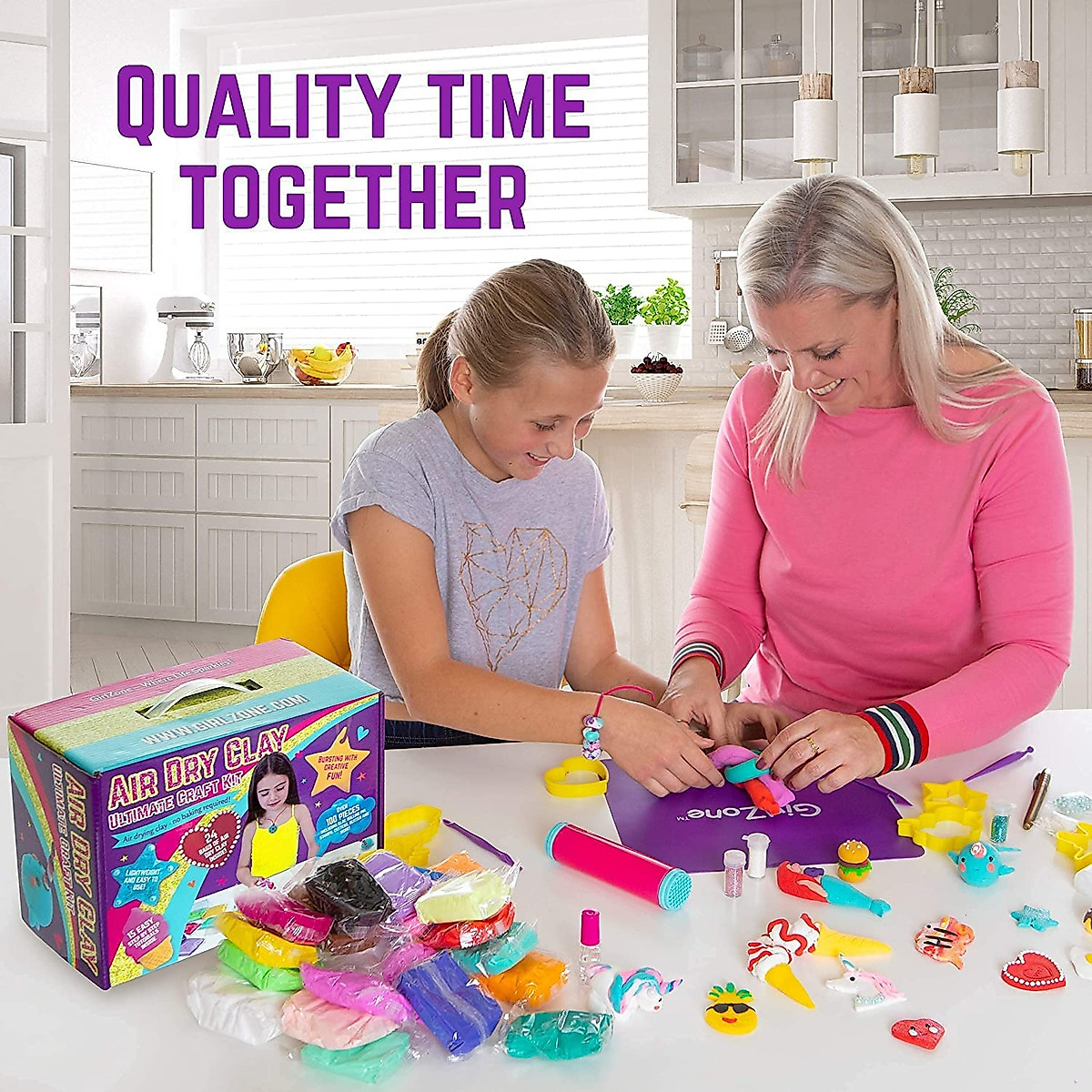 GirlZone Air Dry Clay Ultimate Craft Kit, Over 100 Piece Kids Modeling Clay Set, Air Dry Clay for Kids with No Baking Required, Arts & Crafts for Girls Age 3+ (Regular Size)