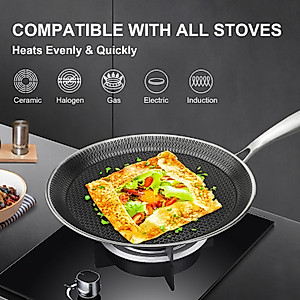 DCIGNA Nonstick Crepe Pan, 11Inch Stainless Steel Crepe Pan, Honeycomb Coating Flat Skillet Tawa Dosa Tortilla Omelet Griddle Pan, PFOA Free, Induction Compatible