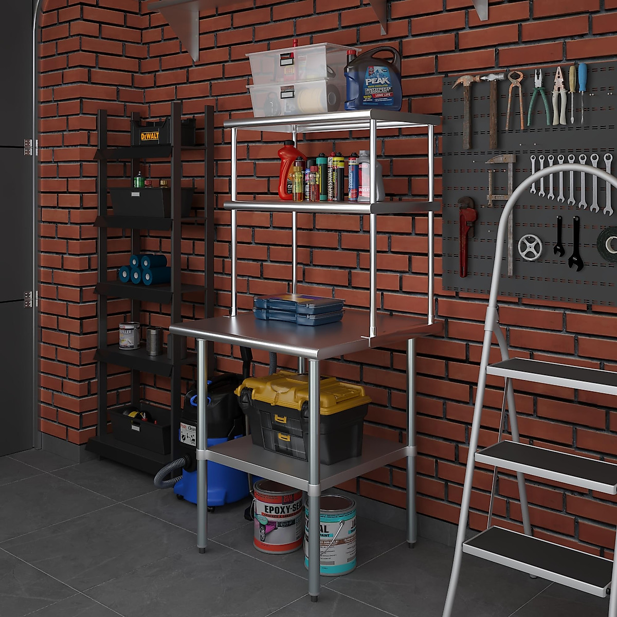 Amgood Stainless Steel Work Table Double Tier Overshelf | Metal Kitchen Prep Table & Shelving Combo (30" x 30" Work Table + 18" Overshelf)