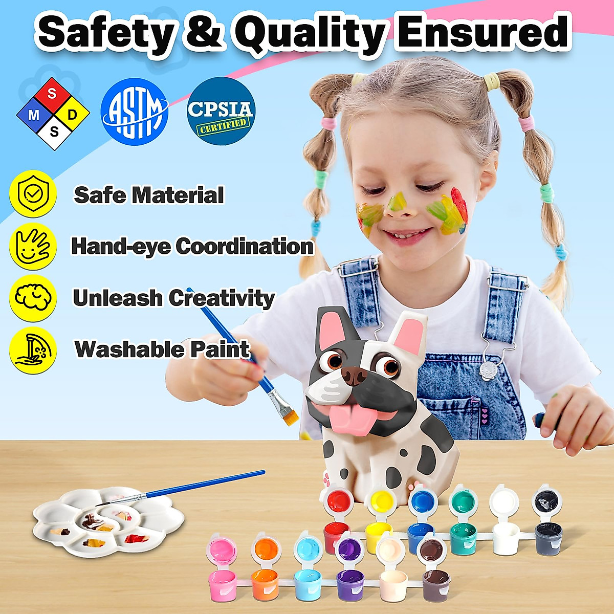 FUNZBO Paint Your Own Dog French Bulldog Lamp Kit - Arts and Crafts Supplies Puppy Painting Kits for Kids Teens Adults, DIY Night Light Toys for Toddlers Girls Boys Birthday Easter Holiday Gifts