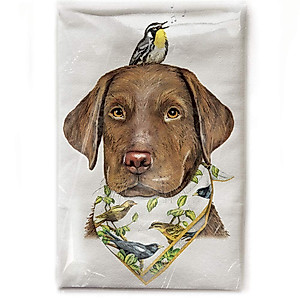 Mary Lake-Thompson Lab with Bird and Bandana Cotton Flour Sack Dish Towel