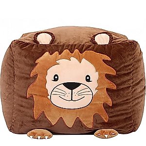 Cool Lion Bean Bag Chairs for Boys Room Decor, Stuffable Zipper Beanbag for Organizing Children Plush Toys, Extra Large Size, Velvet Super Soft Cover Only