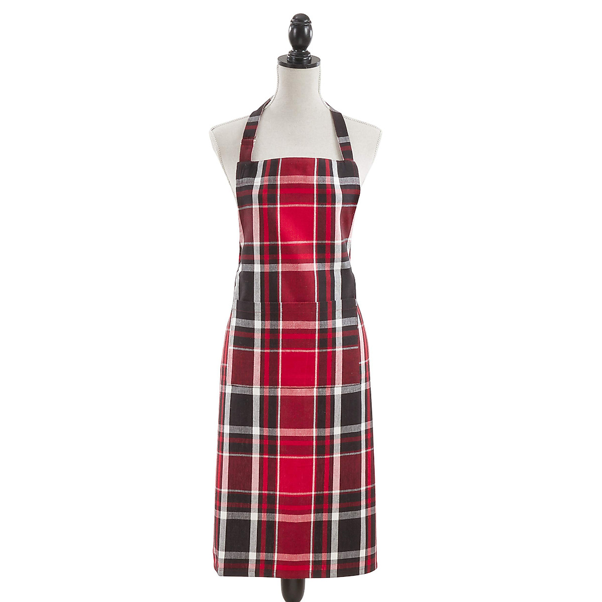 SARO LIFESTYLE Jarret Collection Classic Plaid Kitchen Apron, 24" x 36", Red