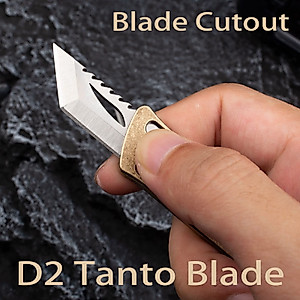 TENCHILON TK26 Mini Retractable Utility Box Cutter Keychain Knife, 1.2 inches D2 Tanto Blades, 2.6 inches Tumbled Skeletonized Brass Handles, Small Pocket EDC Cutting Tool Knives