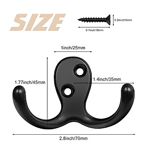 Homanu 14 Pack Coat Hooks, Heavy Duty Double Prong Coat Hooks Wall Mounted with 28 Screws, No Rust Black Metal Wall Hooks for Hanging Towel, Coat, Bag, Hat, Cup, Key