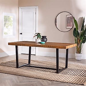 Walker Edison Andre Modern Solid Wood Dining Table, 72 Inch, Rustic Oak