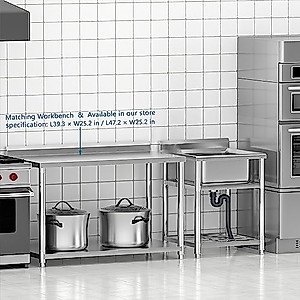 Freestanding Stainless Steel Sink, Commercial Restaurant Sink, Large Single Bowl Sink, Outdoor Sink, for Business Restaurant, Cafe, Bar, Hotel, Garage, Laundry Room, Outdoor, W23.5” × D25.2” × H33.5”