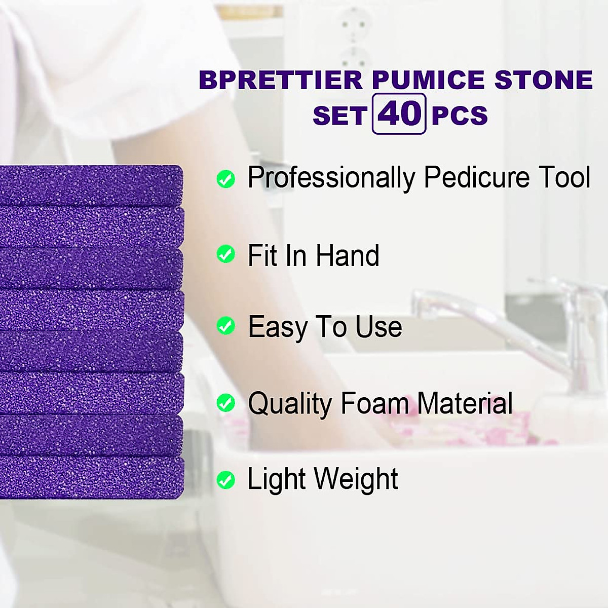 BPrettier Foot Pumice Stone Pumice Stone for Feet Foot Scrubber Sponge Callus Remover Dead Skin,Pedicure Supplies Nail Salon Home Use 40 PCS