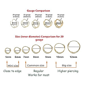 14k Gold Filled 20G Double Hoop Nose Ring for Single Piercing, 20 Gauge Small Thin 8mm Spiral Nose Jewelry for Women Men