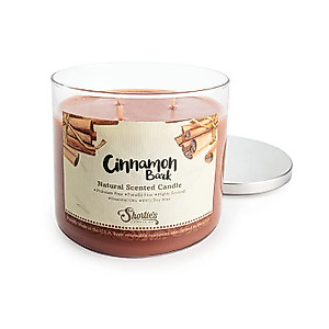 Cinnamon Bark Highly Scented Natural 3 Wick Candle, Essential Fragrance Oils, 100% Soy, Phthalate & Paraben Free, Clean Burning, 14.5 Oz.