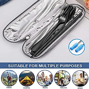Portable Travel Utensils Silverware set with Case,Reusable Trave Stainless Steel Camping Cutlery set with Chopsticks and Straw, Portable Flatware with Case for Office School Picnic BF(Black)