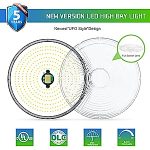 KUKUPPO LED High Bay Light 240W UL/DLC Certified 36,000LM 5000K High Bay LED Shop Light, Full Screen Lens Cover 0-10V Dimmable LED Warehouse Lights AC100-277V [1000W HPS/HID Equiv]