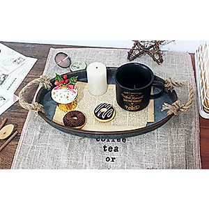 Funerom 13.9X 8.8 inch Galvanized Metal Oval Tray with Rope Handle，Farmhouse Serving Tray.
