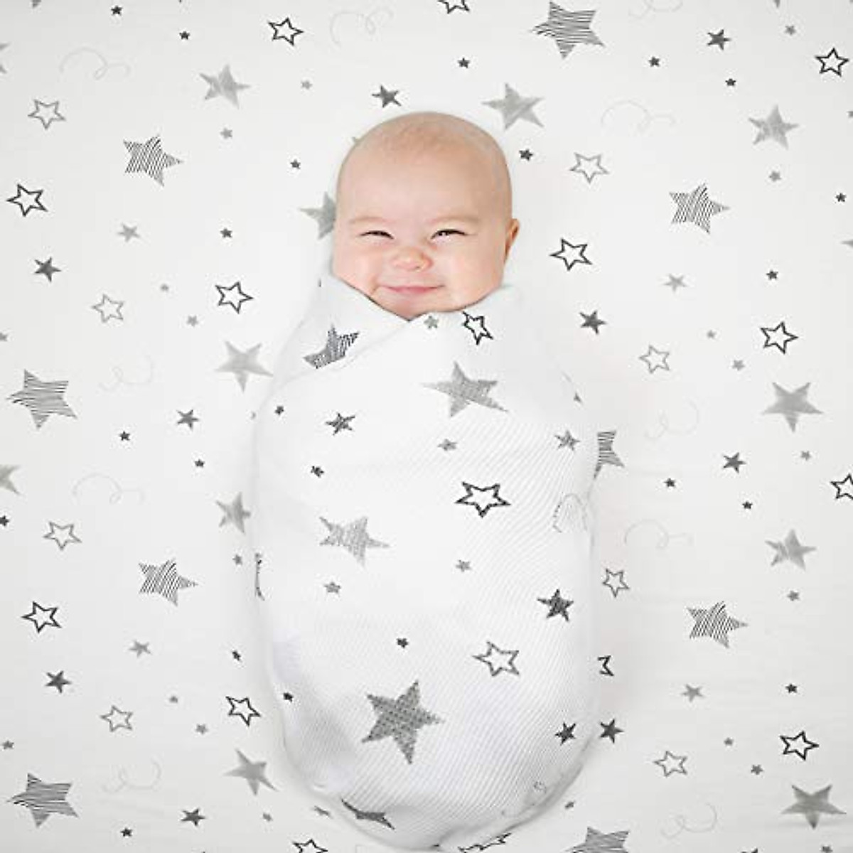 American Baby Company 100% Cotton Thermal Waffle Swaddle Blanket, Soft, Breathable & Stretchy, Super Stars, 30" x 40" for Boys and Girls, Perfect for Swaddling, Travel and Gifting