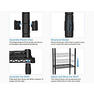 Ulif E3 Heavy Duty Garment Rack, 4 Tiers Freestanding Closet Organizer System with 5 Shelves, Metal Closet Organizer and Storage System for Clothes, Max Load 650lbs, 57.1"W x 14.5"D x 77.3"H, Black