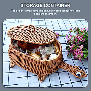 Cabilock Woven Rattan Basket with Lid Decorative Turtle Shaped Basket Fruit Nut Snack Storage Container for Kitchen Coffee Table