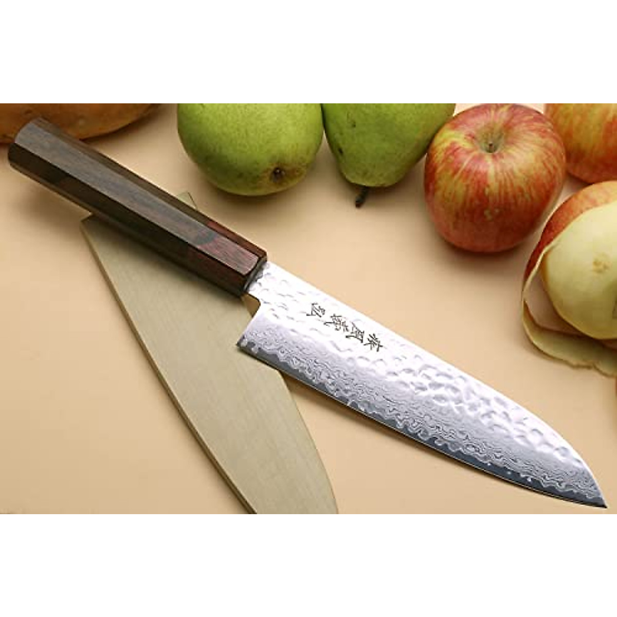 Yoshihiro VG-10 46 Layers Hammered Damascus Santoku Japanese Multipurpose Chef Knife (Rosewood Handle) (Rosewood Handle)